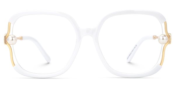 Jeania Plain White Square Glasses with Pearl in Arms
