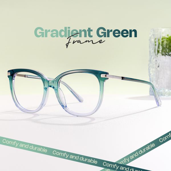 Round Green Gradient Clear Glasses