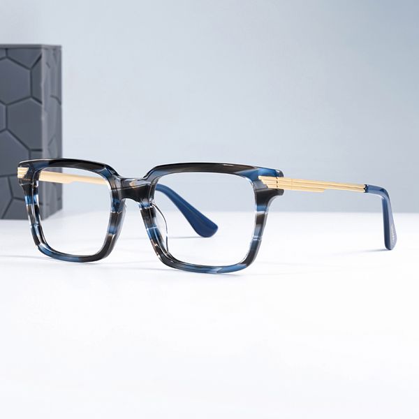 Blue Rectangle Eyeglasses With Metal Arms