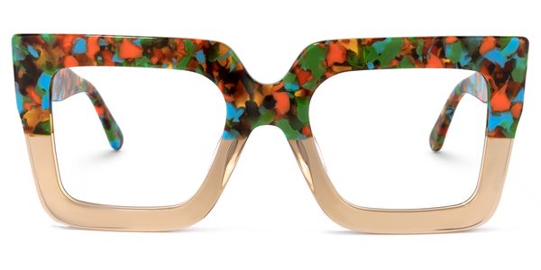 Brandon Eyeglasses -Square Beige Two-Tone Frame